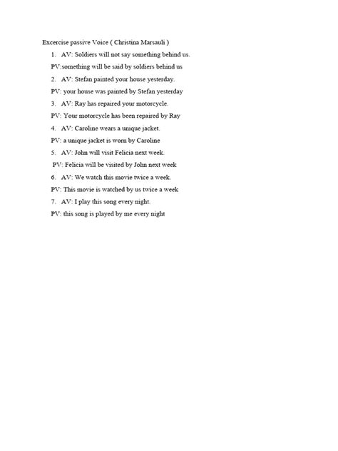 Passive Voice Exercise Examples Pdf Art