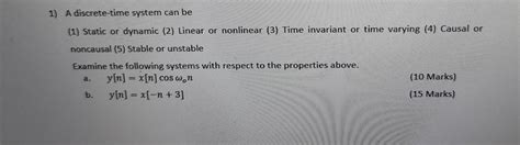 Solved A Discrete Time System Can Be Static Or Chegg