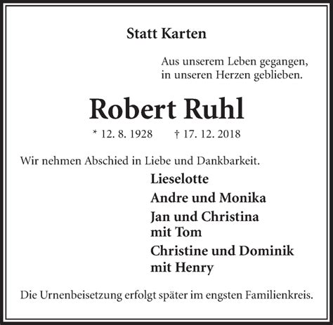 Traueranzeigen Von Robert Ruhl Wirtrauern