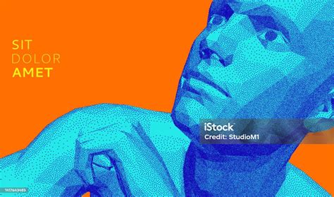 점으로 만든 추상적 인 남자 머리 픽셀 아트 레트로 스타일 3d 벡터 일러스트레이션 3차원 형태에 대한 스톡 벡터 아트 및 기타 이미지 3차원 형태 개념 계획