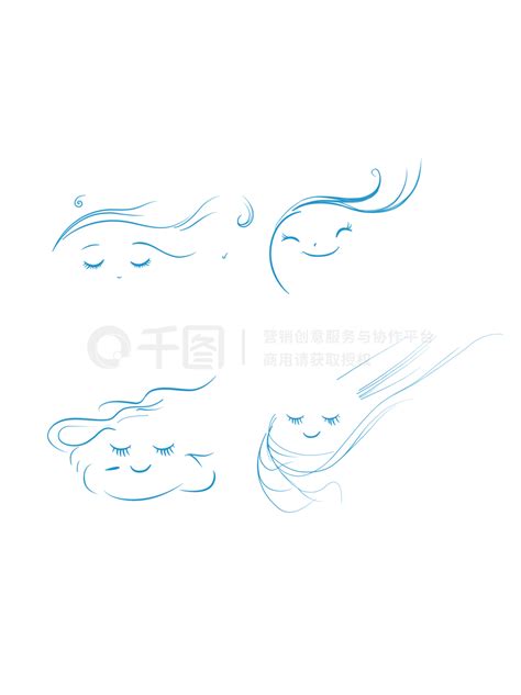 简笔画免抠元素 唯美的长发女孩简笔画 素材免费下载 3072像素 Ai格式 编号71572429 千图网