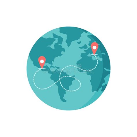 Earth Globe With Location Map Pin Pointer Journey Destination Vector Illustration In Flat Style