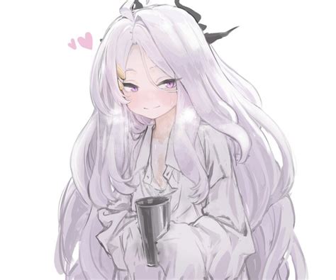 Caffeine 2109 Hina Blue Archive Blue Archive 1girl Ahoge Closed Mouth Cup Grey Hair