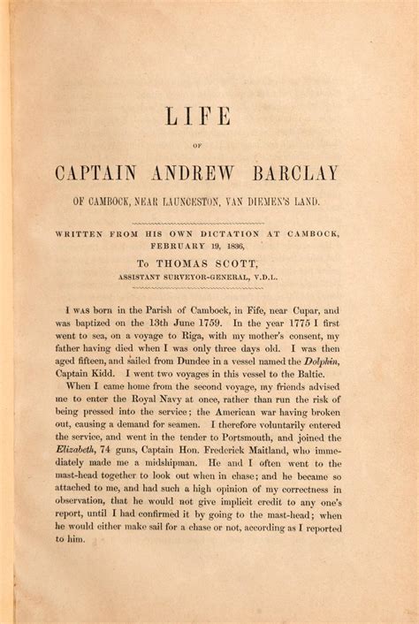 Sold At Auction Captain Andrew Barclay Life Of Captain Andrew Barclay Of Cambock Near