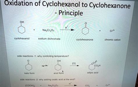 Oxidation Of Cyclohexanol To Cyclohexanone Principle Oh Nazcr20z Cr3 Cyclohexanol Sodium