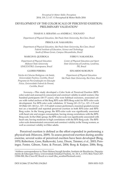 Pdf Development Of The Color Scale Of Perceived Exertion Preliminary