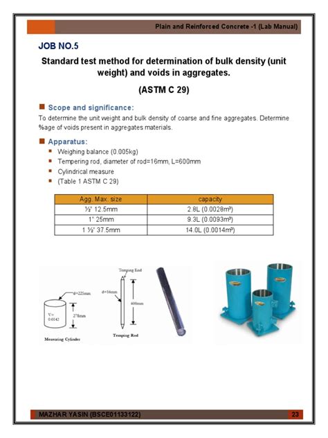 Standard Test Method For Determination Of Bulk Density Unit Weight