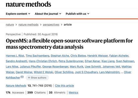 OpenMS 3实现大规模质谱数据的可重复分析 Westlake Omics 西湖欧米杭州生物科技有限公司