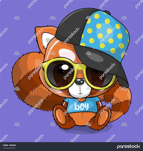 پاندا قرمز کارتونی زیبا با تصویر برداری کلاه و عینک 1666089