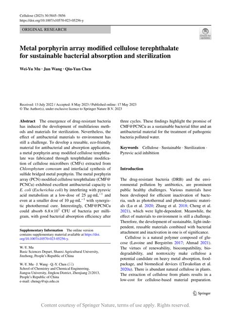 Metal Porphyrin Array Modified Cellulose Terephthalate For Sustainable