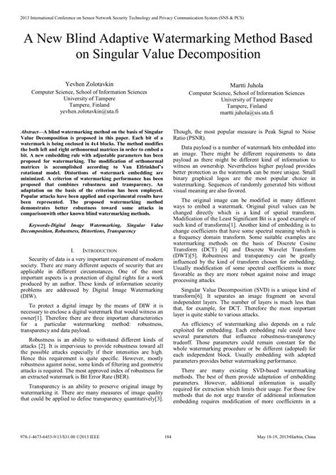 Pdf A New Blind Adaptive Watermarking Method Based On Singular Value