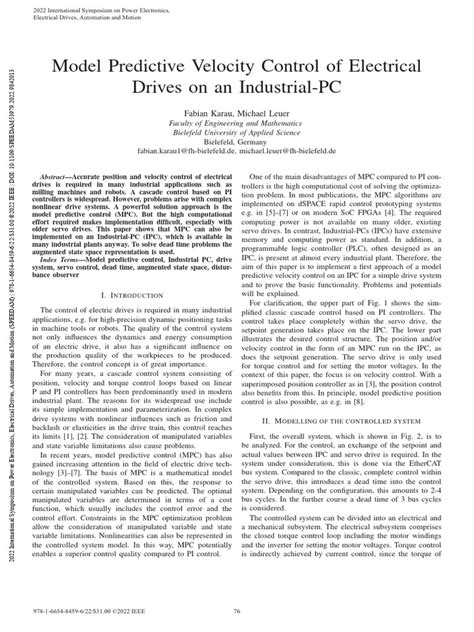 Modelpredictivevelocitycontrolofelectricaldrivesonanindustrial