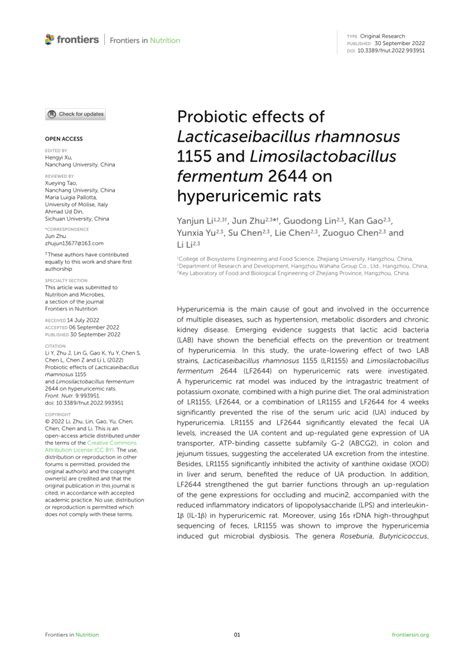 Pdf Probiotic Effects Of Lacticaseibacillus Rhamnosus 1155 And Limosilactobacillus Fermentum