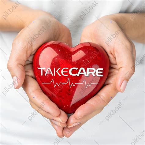 Red Heart Hands Holding Caring Gesture Take Care Text Compassion Symbol