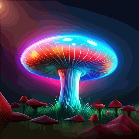 Hongo Decorativo Psicod Lico En Un Bosque Oscuro Por La Noche Brilla Con Ilustraci N Vectorial