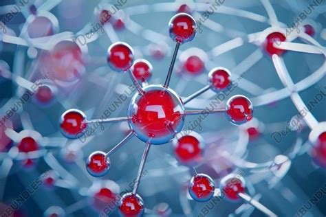 Red Molecules Forming Complex Structure On Blue Background