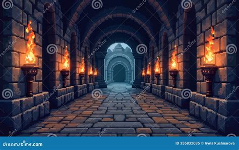 Pixel Art Dungeon Set With Traps Treasure Chests And Eerie Lighting