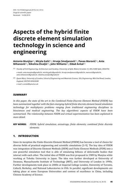 Pdf Aspects Of The Hybrid Finite Discrete Element Simulation