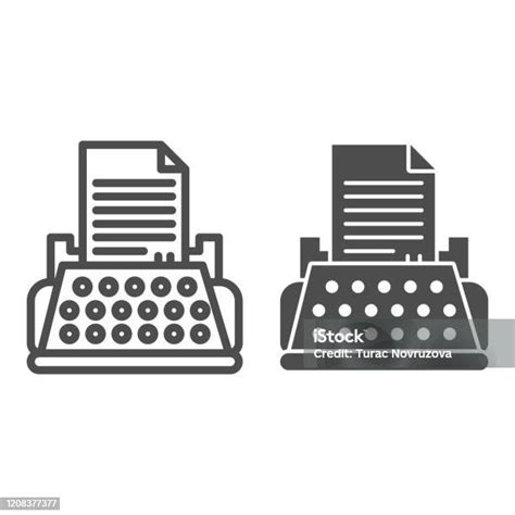 정의 타자기 라인과 단색 아이콘입니다 법원 로그 기계 법학 디자인 개념 흰색 배경에 윤곽 스타일 픽토그램 웹 및 응용 프로그램에 대한 사용 Eps 10 0명에 대한 스톡