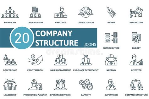 Company Structure Thin Line Icon Set Hierarchy Organization Employee