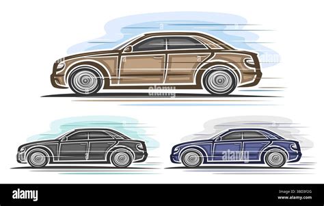 Vector Sedan Cars Set Horizontal Automotive Poster With Three Isolated Colorful Illustrations