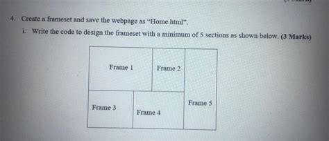 Solved 4 Create A Frameset And Save The Webpage As