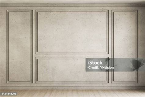 건축 콘크리트 클래식 벽 패널이있는 베이지 색 인테리어 3d 렌더링 일러스트 모형 거실에 대한 스톡 사진 및 기타 이미지 거실 0명 비어 있음 Istock