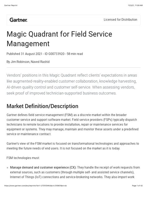 Magic Quadrant For Field Service Management 2021 Pdf Enterprise Resource Planning