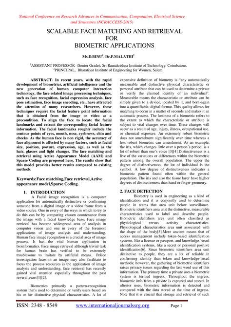 pdf scalable face matching and retrieval for biometric applications