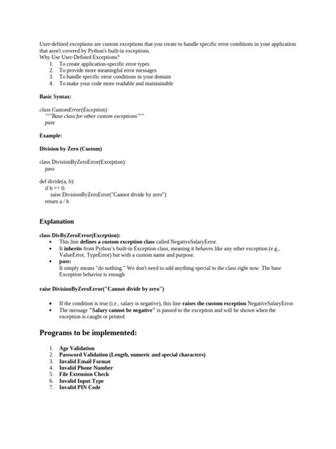 User Defined Exception Pdf
