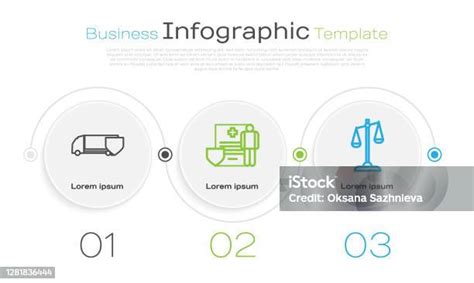 방패 임상 기록 및 정의의 스케일과 의료 클립 보드와 라인 배달화물 트럭을 설정합니다 비즈니스 인포그래픽 템플릿입니다 벡터 건강 진단에 대한 스톡 벡터 아트 및 기타 이미지