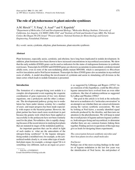 PDF The Role Of Phytohormones In Plant Microbe Symbioses Plant Soil