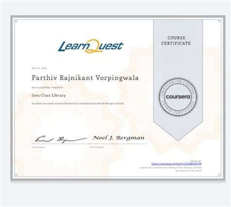 I Completed Java Class Library Course On Coursera Parthiv Vorpingwala
