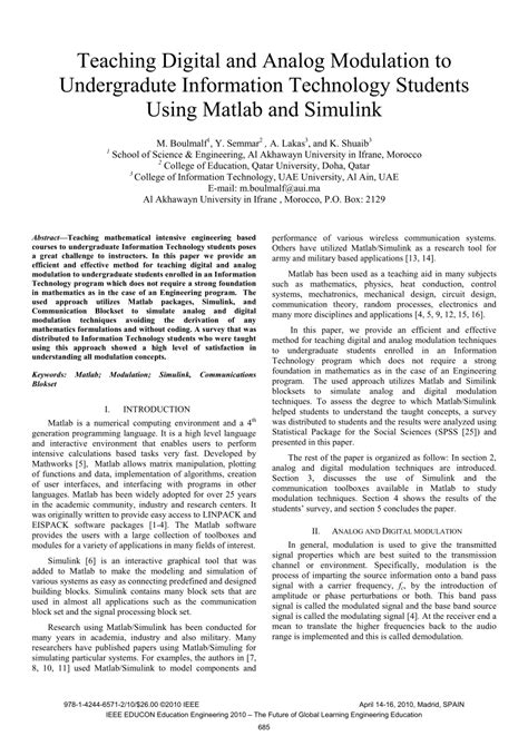 Pdf Teaching Digital And Analog Modulation To Undergradute