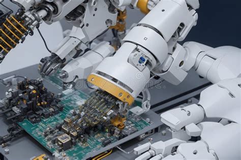 A Robotic Arm Delicately Assembling A Complex Circuit Board Generated By Ai Stock Illustration
