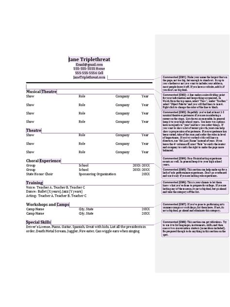 Jane Triplethreat Sample Resume1 Pdf Performing Arts