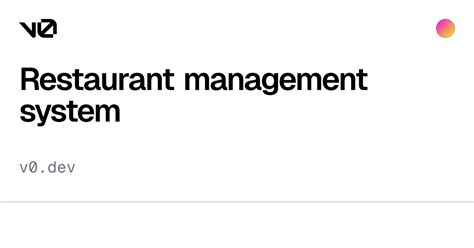 Restaurant Management System V0 By Vercel