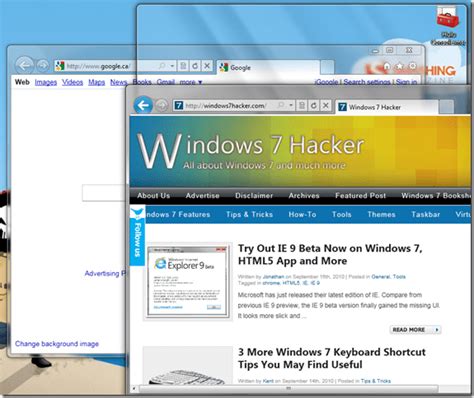 Exclusive IE Windows Feature Tab Aero Snap NEXTOFWINDOWS