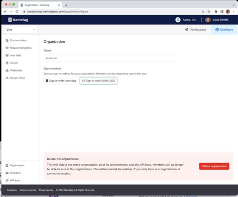 SAML SSO With Okta Nametag Developer Documentation