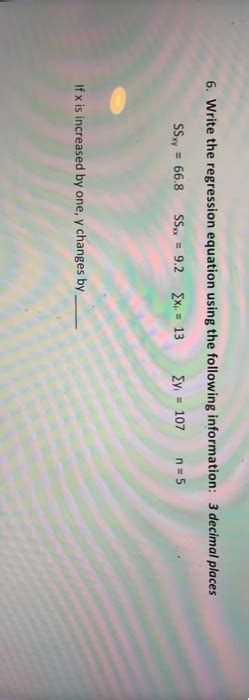 Solved Write The Regression Equation Using The Following Chegg Com