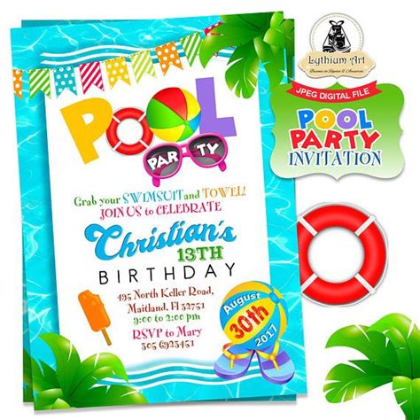 Pool Party Invitation Summer Party Invitation Printable Invitation
