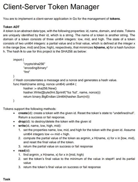 Client Server Token Manager You Are To Implement A Chegg