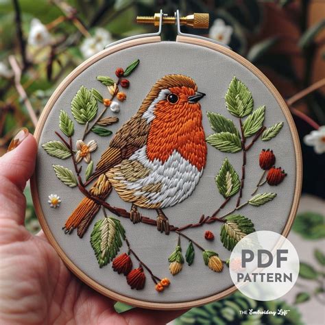 Spring Robin Hand Embroidery Pattern Robin Pattern Spring Bird Pattern Hand Embroidery Hand