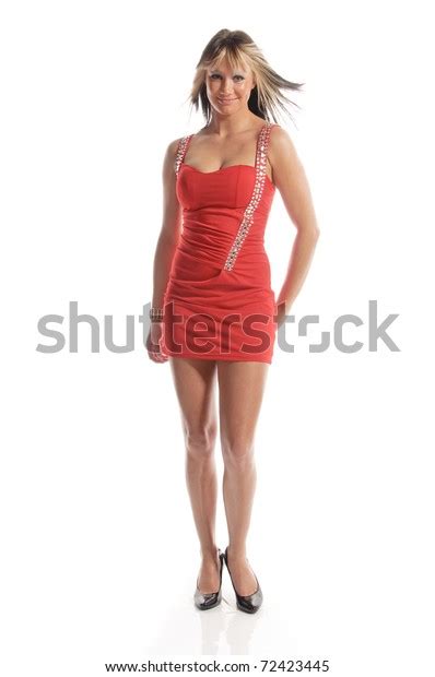 Sexy Brunette Partygirl Red Minidress Dancing Stock Photo 72423445 Shutterstock