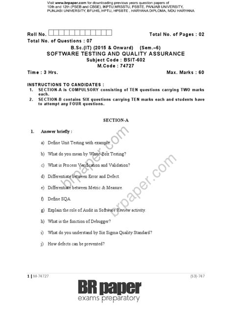 Sqa Question Paper Pdf Software Testing Software Engineering
