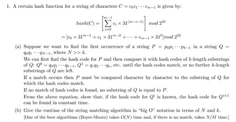 A Certain Hash Function For A String Of Characters Chegg Com