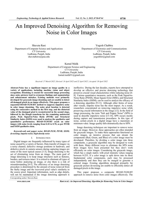 Pdf An Improved Denoising Algorithm For Removing Noise In Color Images
