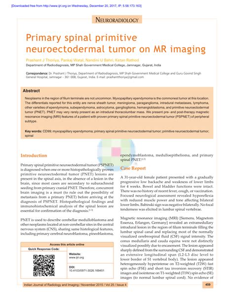 Pdf Primary Spinal Primitive Neuroectodermal Tumor On Mr Imaging