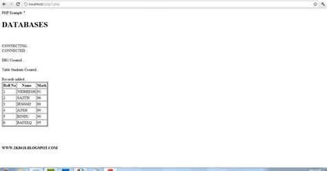 Php Examples Databases Mysql ~ My Btech 2k8cse