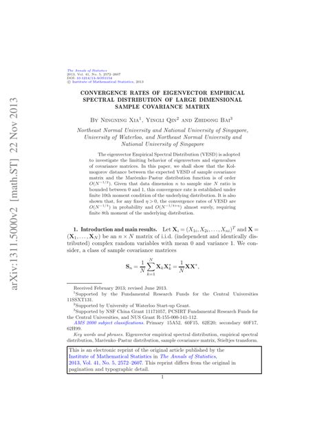 Pdf Convergence Rates Of Eigenvector Empirical Spectral Distribution Of Large Dimensional